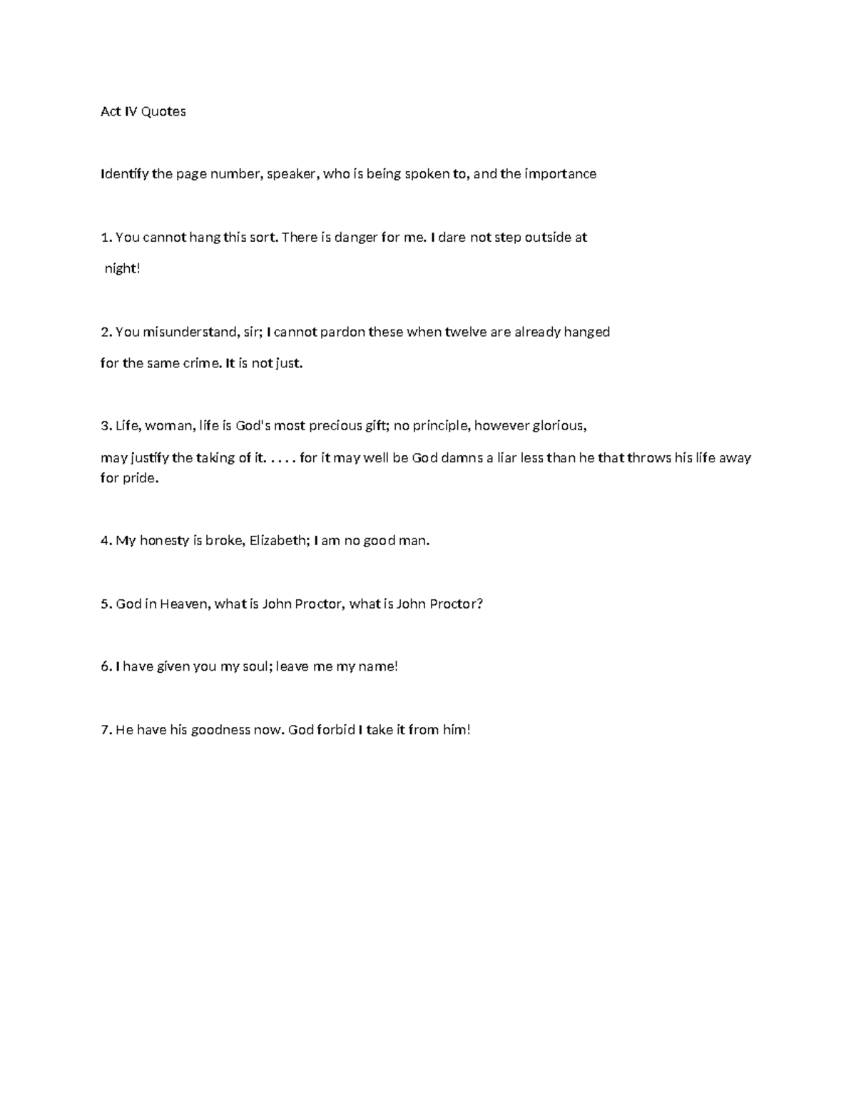The Crucible (Act IV) Key Quotes Analysis and Their Significance - Studocu