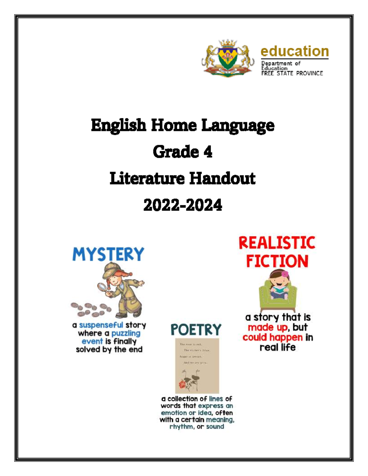 Grade 4 EHL Literature Handout: Poetry, Story, and Drama 2024 - Studocu