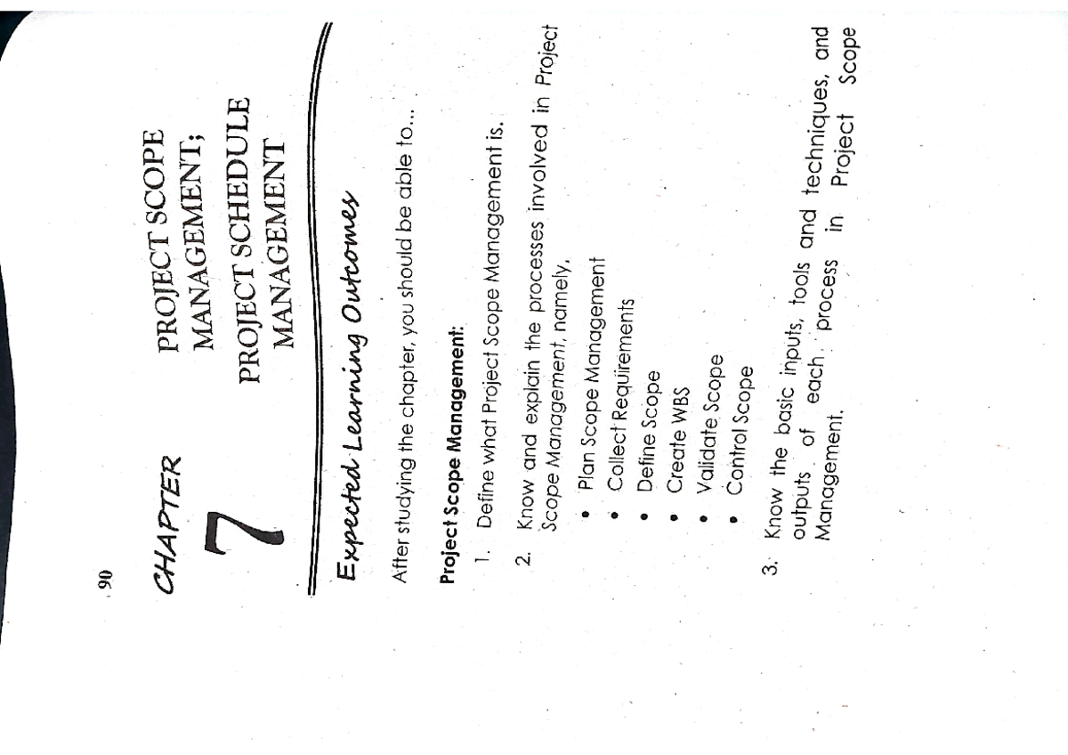 Chapter 7 project scope management - 90 CHAPTER PROJECT SCOPE 7 PROJECT SCHEDULE MANAGEMENT ...
