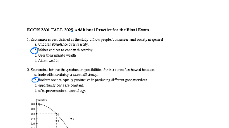 ECON 2301 FALL 2023 Extra Practice for Final Exam Answers - Studocu
