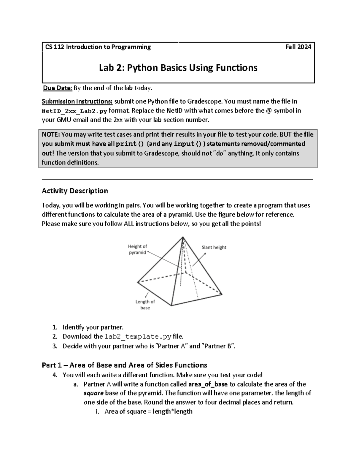 Lab 2 - Python Basics & Functions (CS 112) - Fall 2024 - Studocu