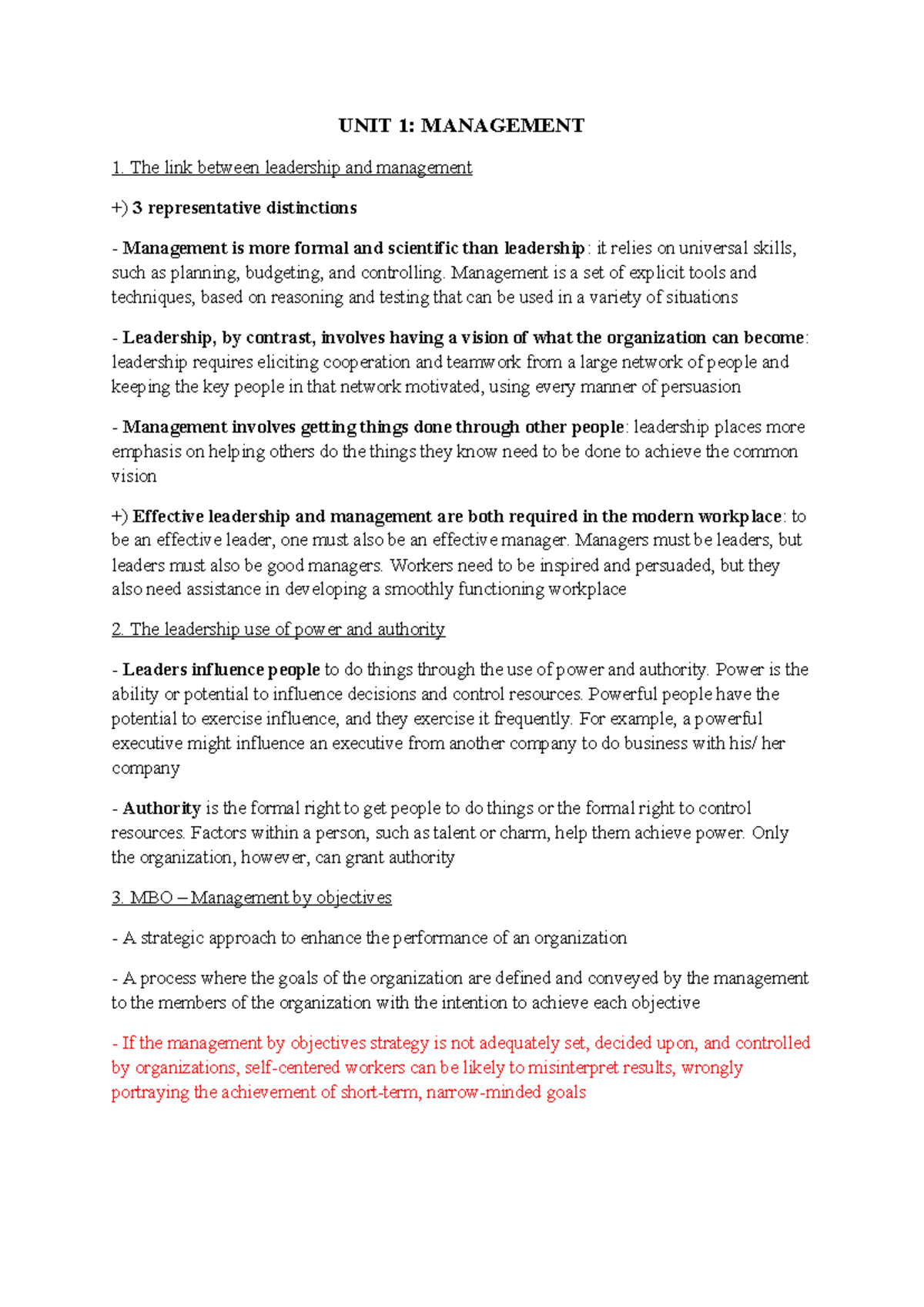UNIT 1 - Management Concepts & Leadership Strategies - Studocu