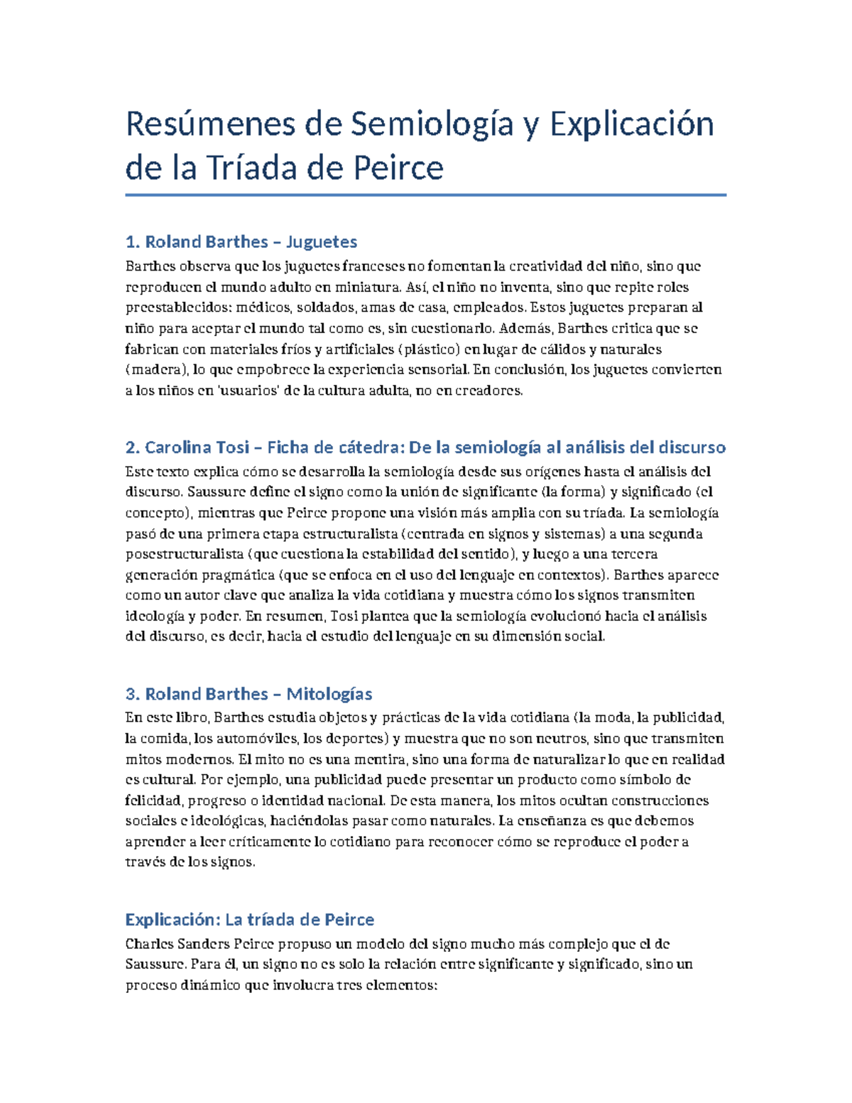 Resúmenes de Semiología y Análisis de la Tríada de Peirce - Studocu