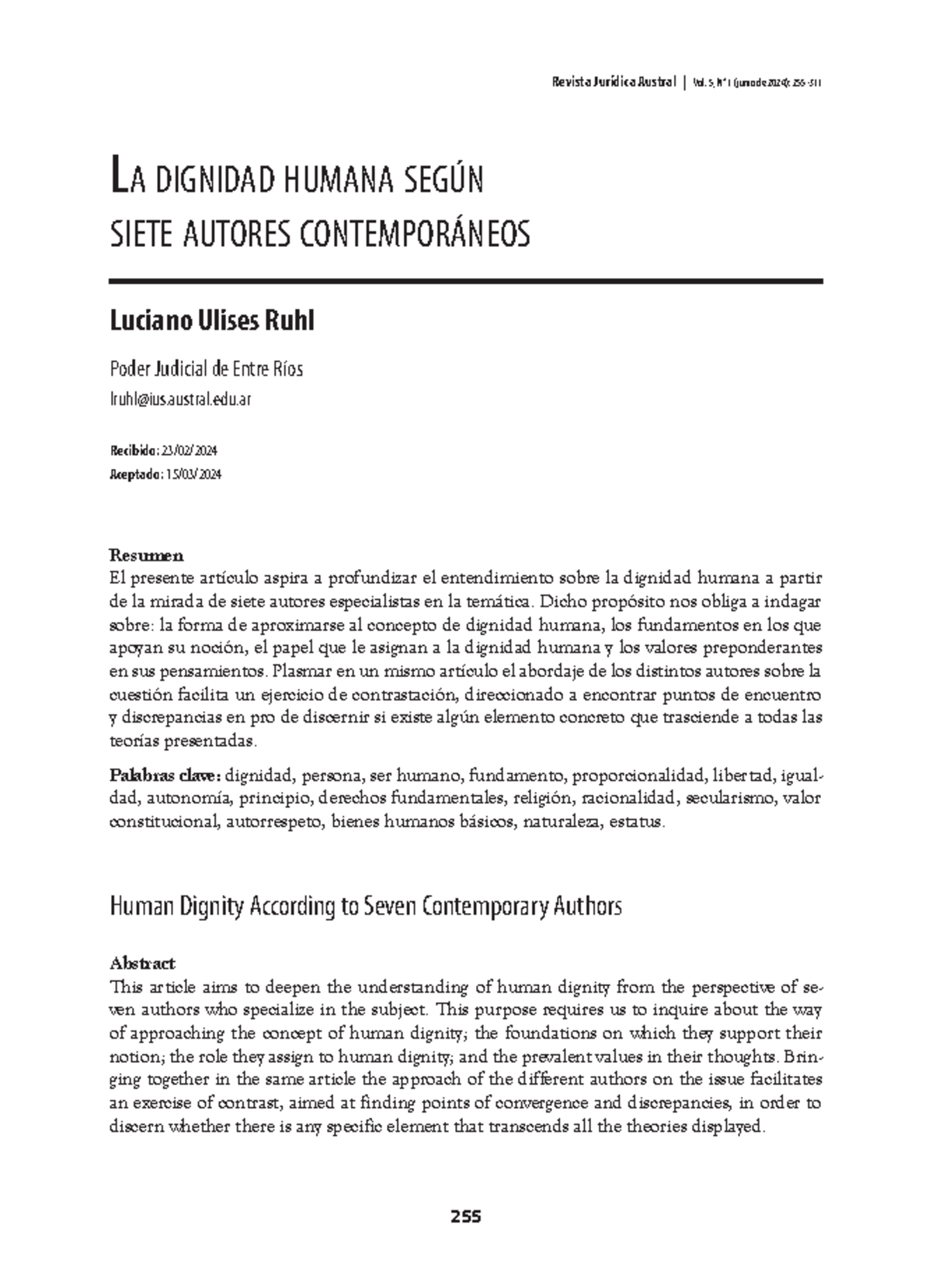 Revista Jurídica Austral Vol. 5, 1 (junio 2024): Dignidad Humana en 7 ...