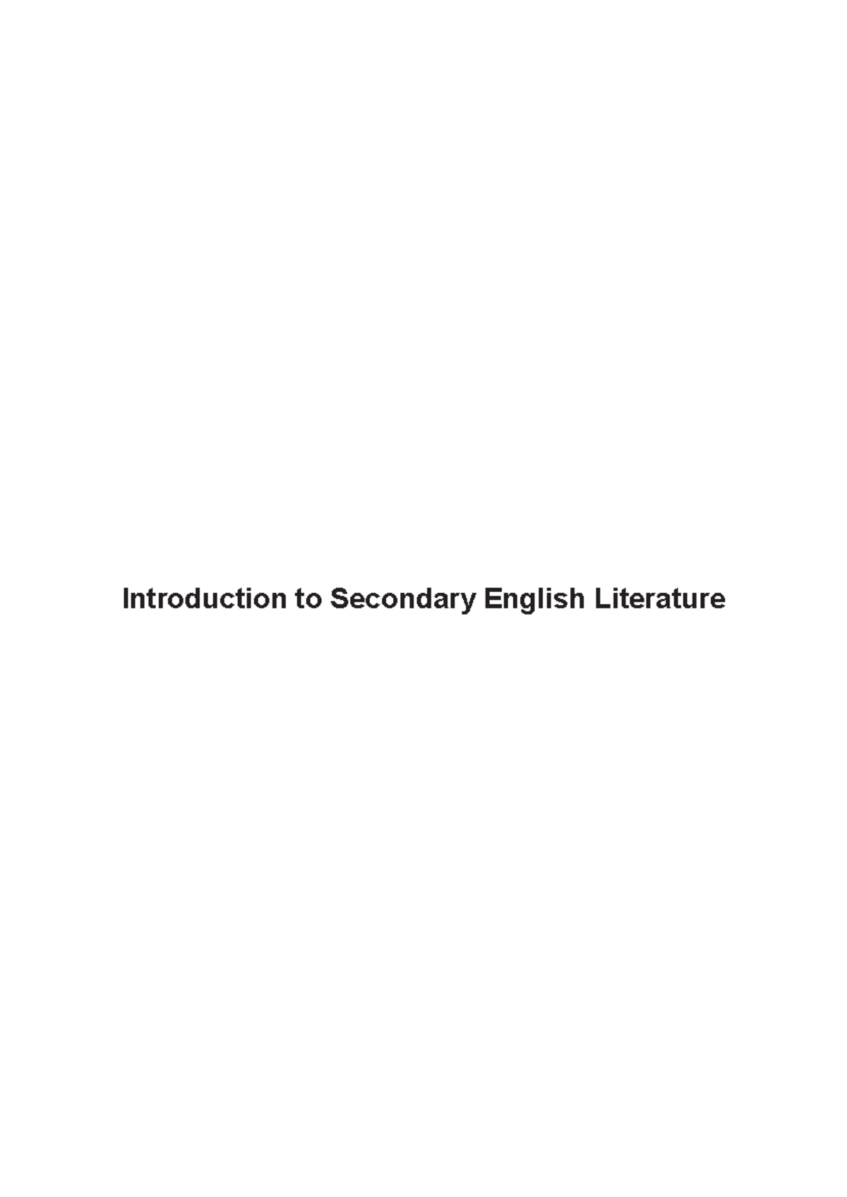 Introduction to Secondary English Literature - Introduction to ...
