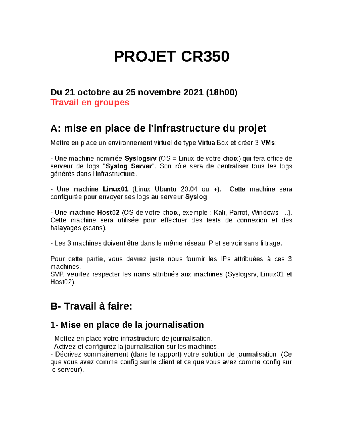 CR350 Réseautique et sécurité : projet de session - PROJET CR Du 2 1 octobre au 25 novembre 2021 ...