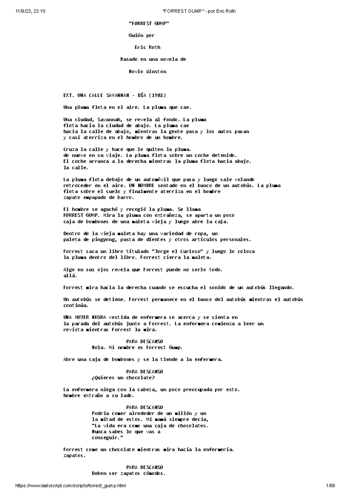 Forrest GUMP - por Eric Roth - "FORREST GUMP" Guión por Eric Roth ...