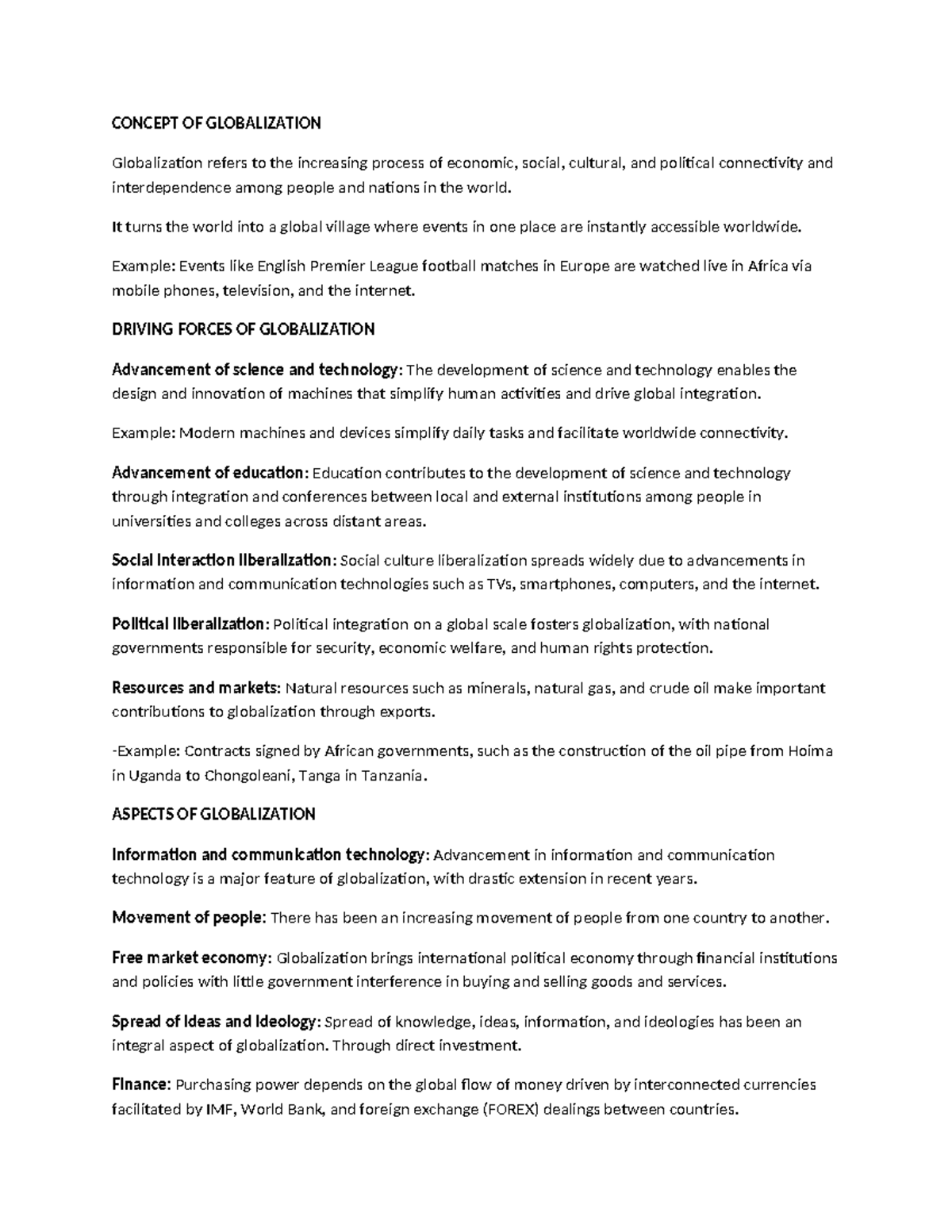 Globalization Concepts and Impacts: FORM FOUR Notes - SIR DEO 2026 ...