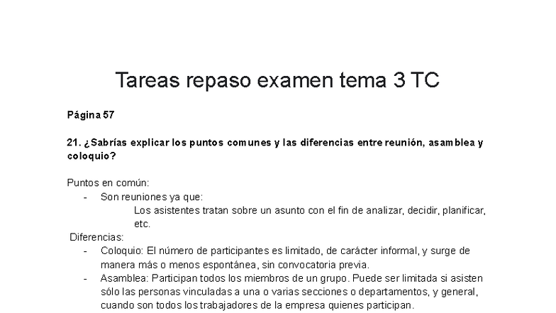 Tareas de Repaso para el Examen Tema 3 TC: Reuniones y Comunicación ...