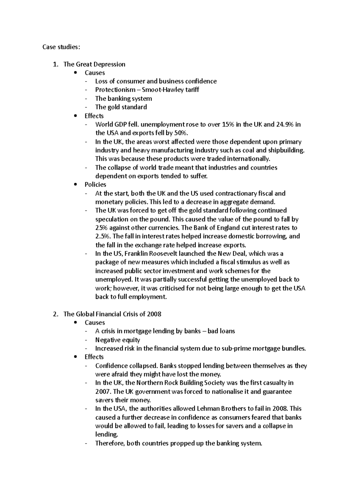 Case Study: Great Depression & 2008 Financial Crisis Analysis - Studocu