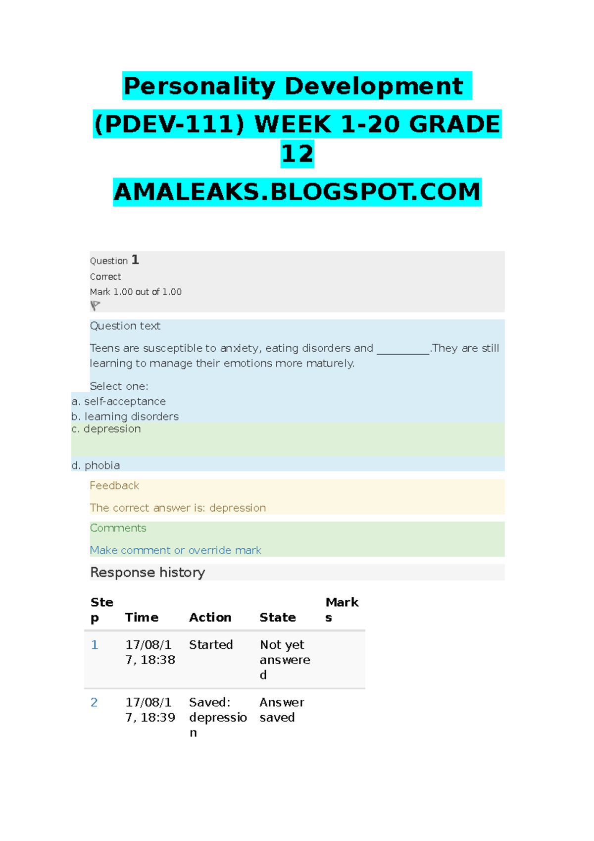 PDEV-2111 Week 1-20 - Source - Personality Development (PDEV-111) WEEK ...