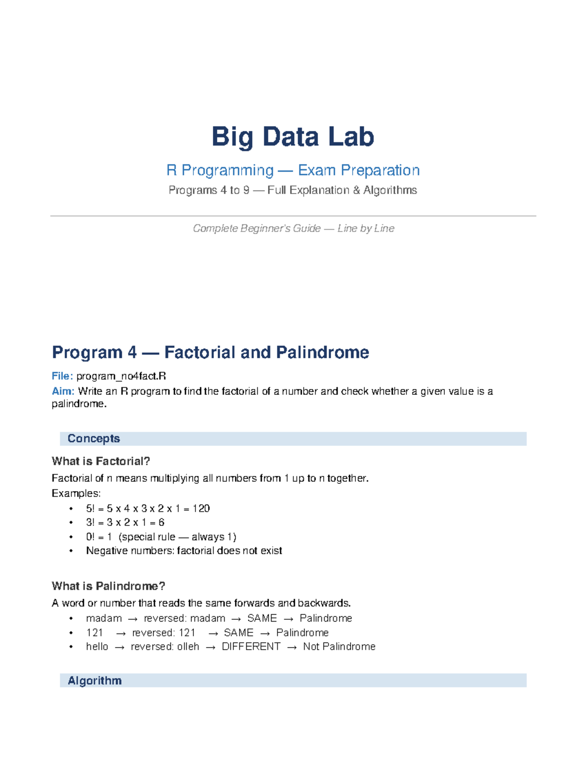 Big Data Lab R Programming Exam Prep: Programs 4-9 Explained - Studocu