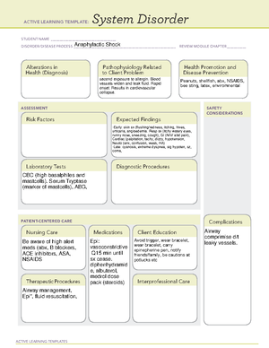 System Disorder Obstructive shock - ACTIVE LEARNING TEMPLATES System ...