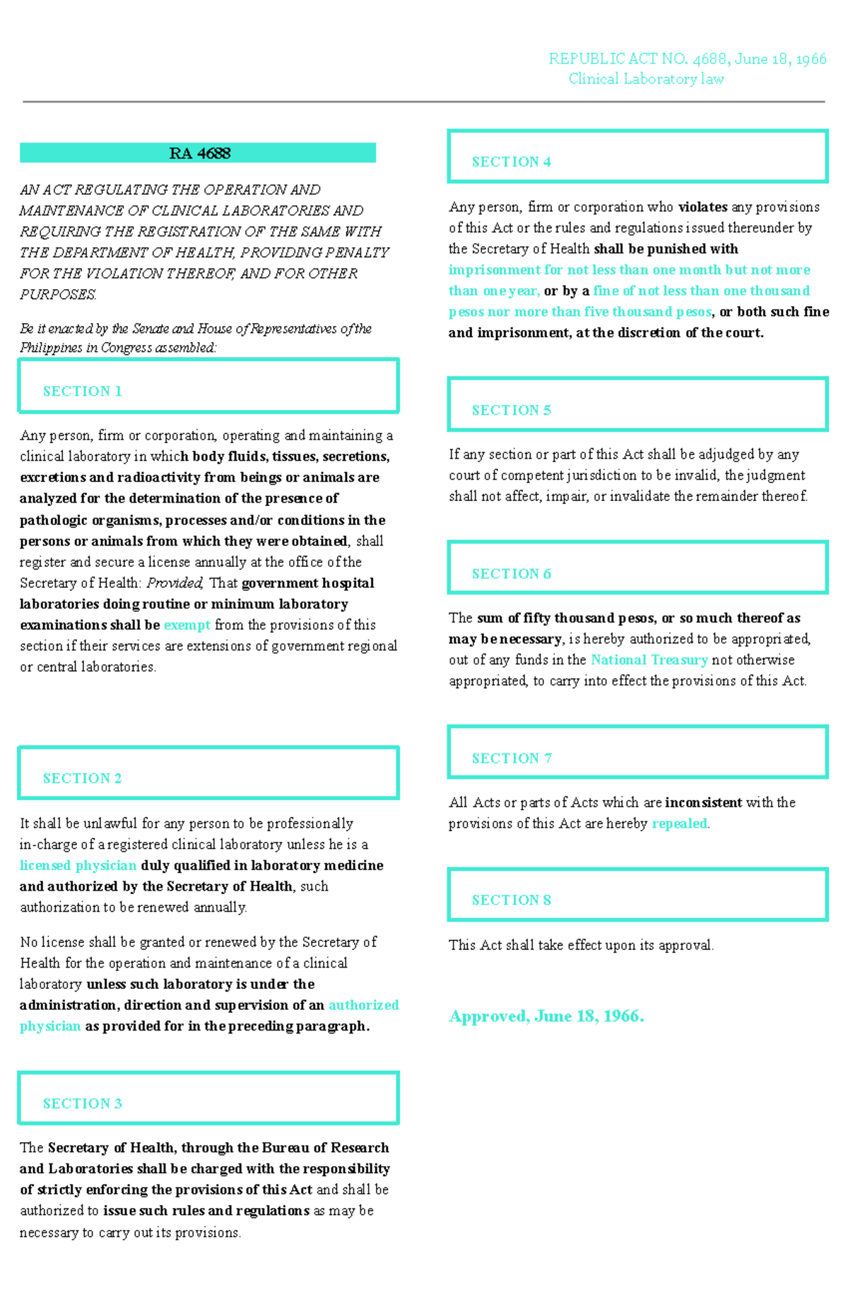 RA 4688: Clinical Laboratory Law and Its Regulatory Provisions - Studocu