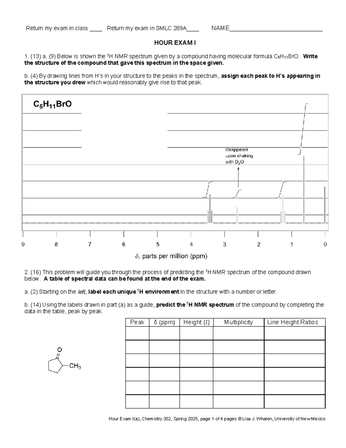 Hour Exam I(a) - Chemistry 302 - Spring 2025 - Studocu