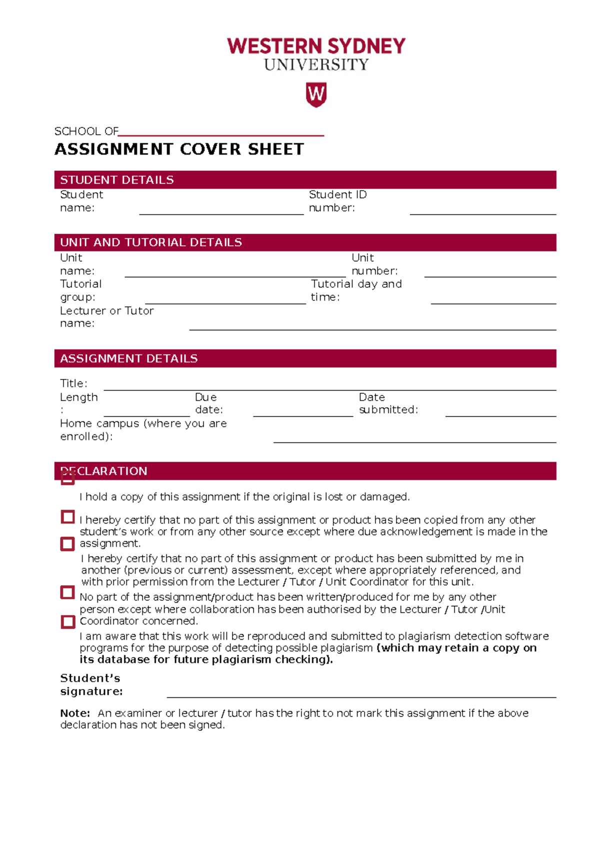 00380 0916 Assignment Cover Sheet Template - Studocu