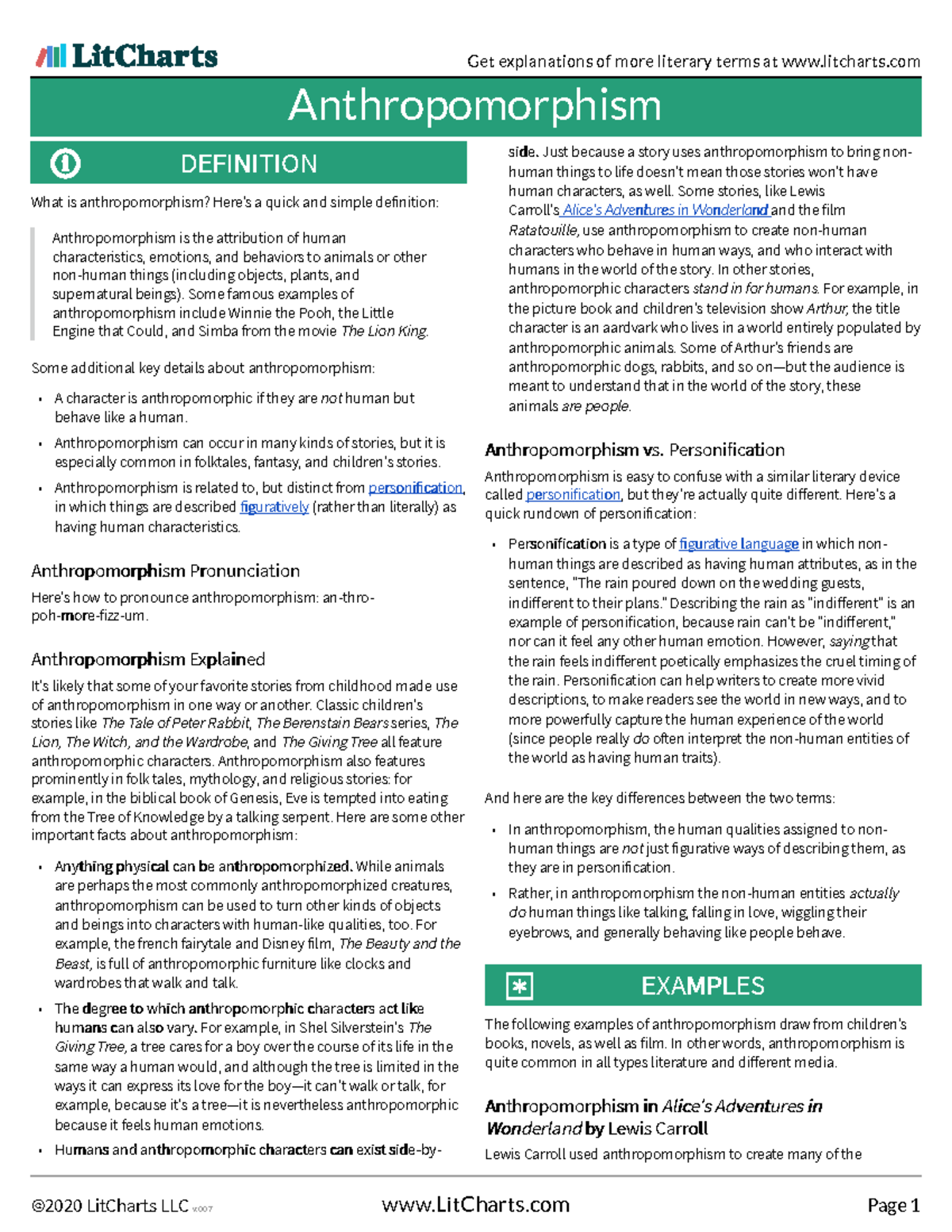 Lit Charts-Anthropomorphism 1 - Anthropomorphism What is ...