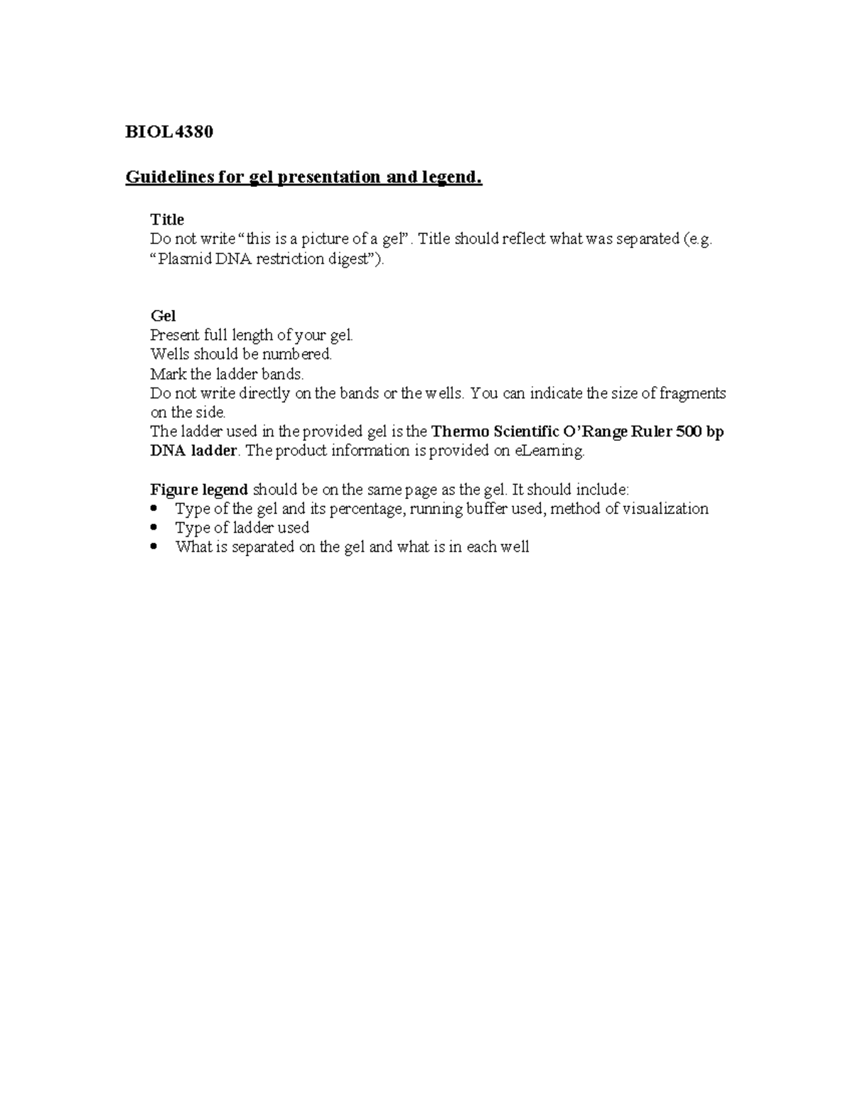 BIOL Guidelines for Gel Presentation and Legends in Figures - Studocu