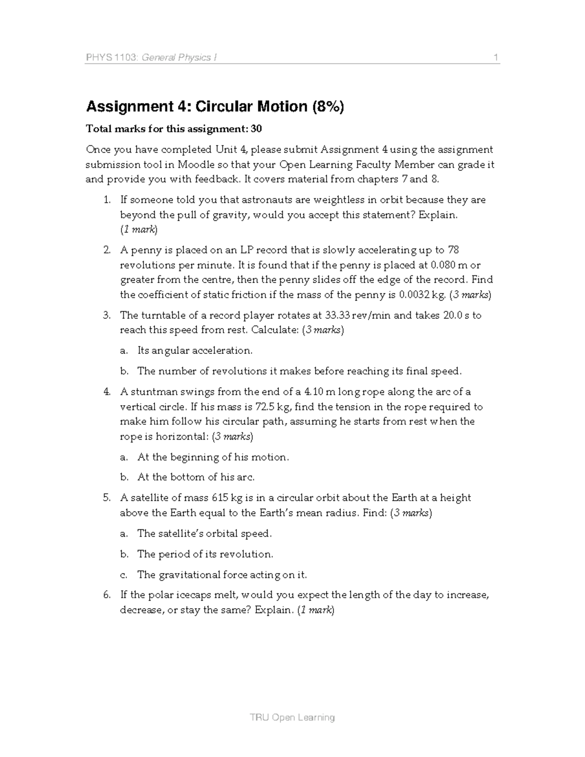 PHYS1103 A4 - Assignment on Circular Motion and Concepts - Studocu
