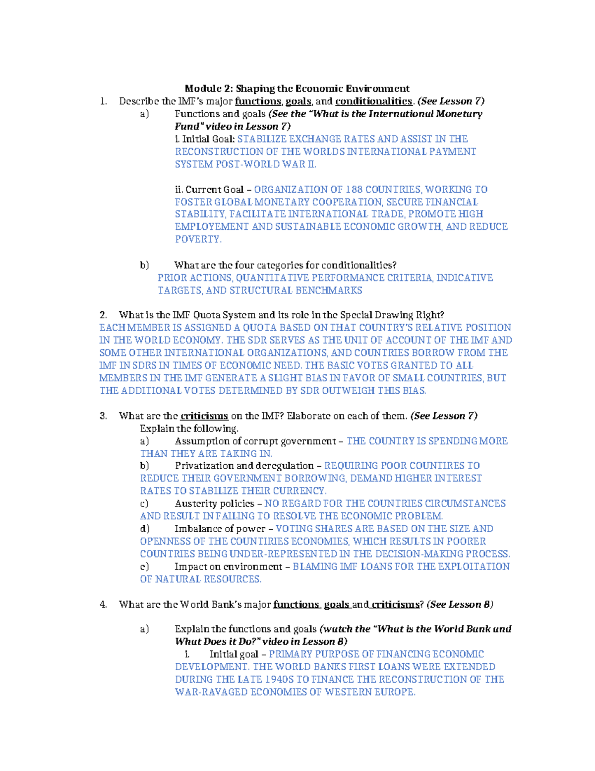Module 2: Enhanced Study Guide on Economic Institutions and Policies ...