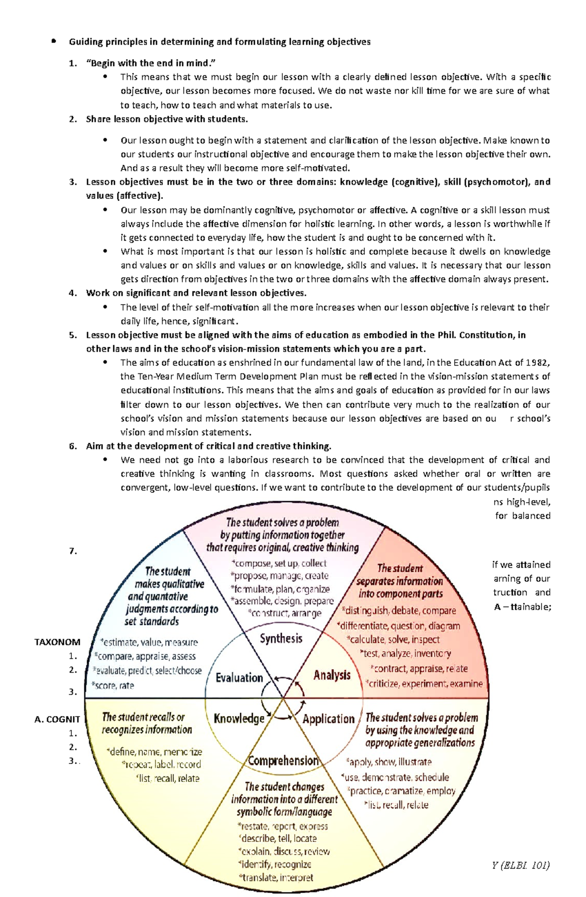 Guiding principles in determining and formulating learning objectives ...