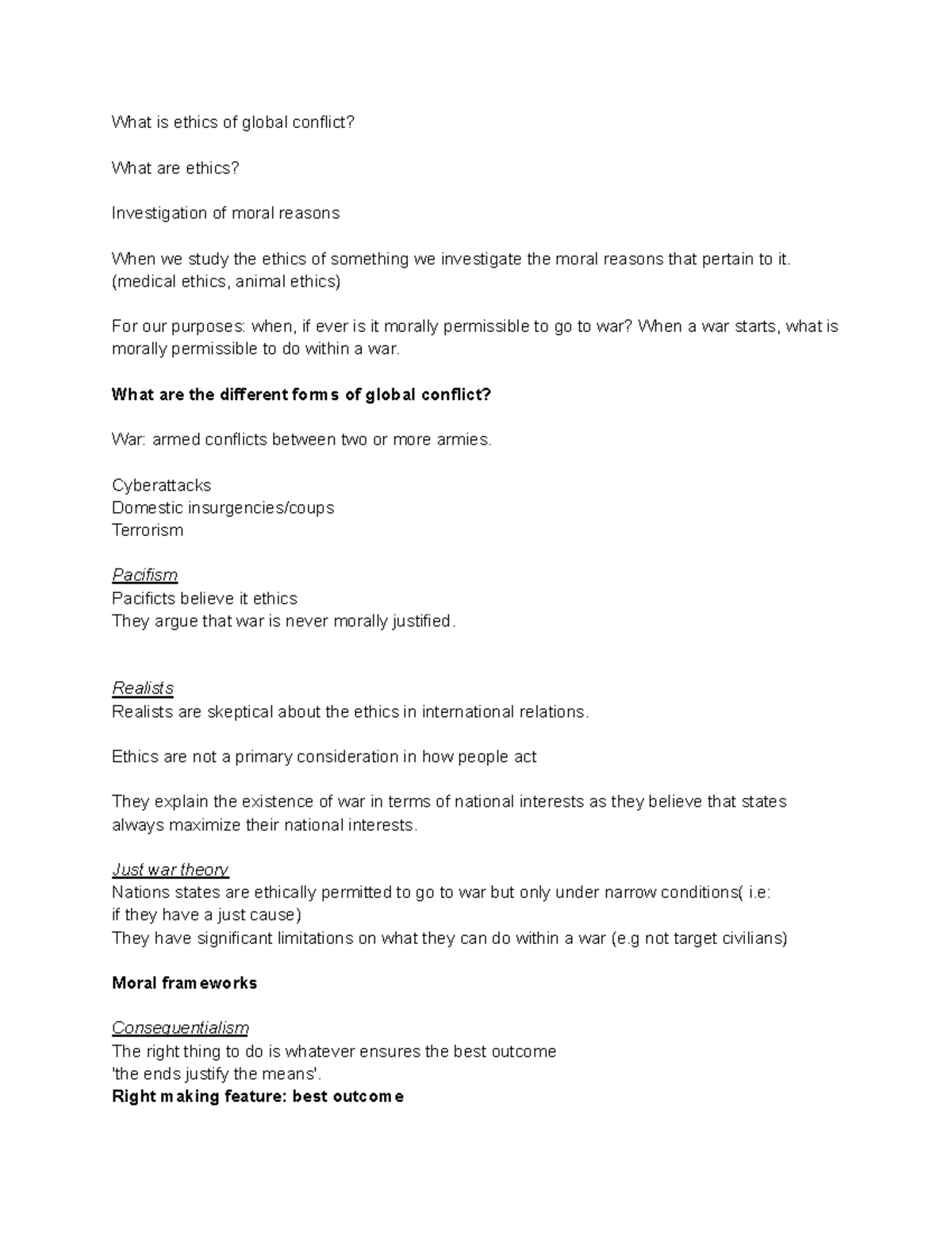 Ethics of Global Conflict: Moral Justifications and Theories - Studocu