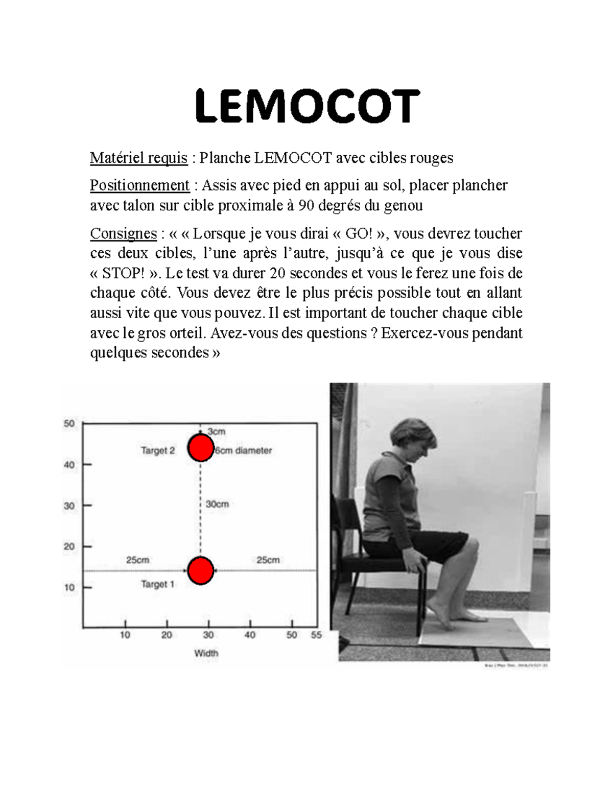 LEMOCOT Test Instructions: Cibles Rouges et Positionnement Assis - Studocu