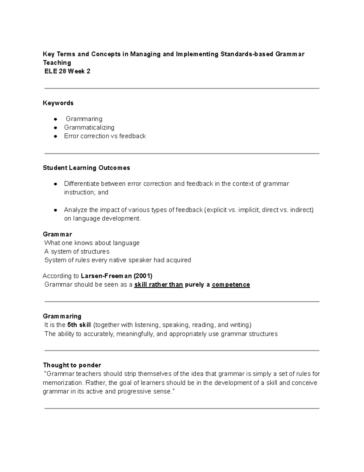 ELE 28 - Key Terms in Grammar Management & Implementation - Studocu