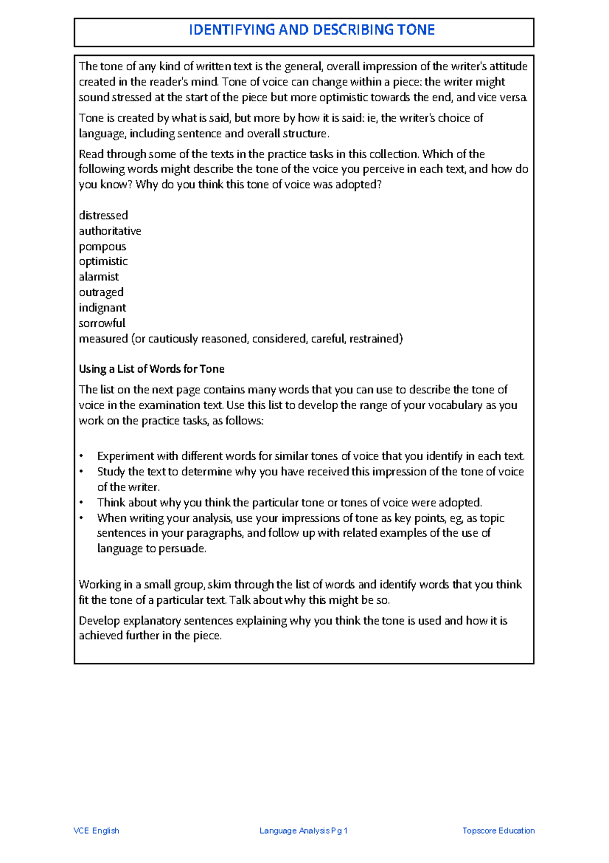 Describing Tone: A Comprehensive Guide for VCE English Language ...