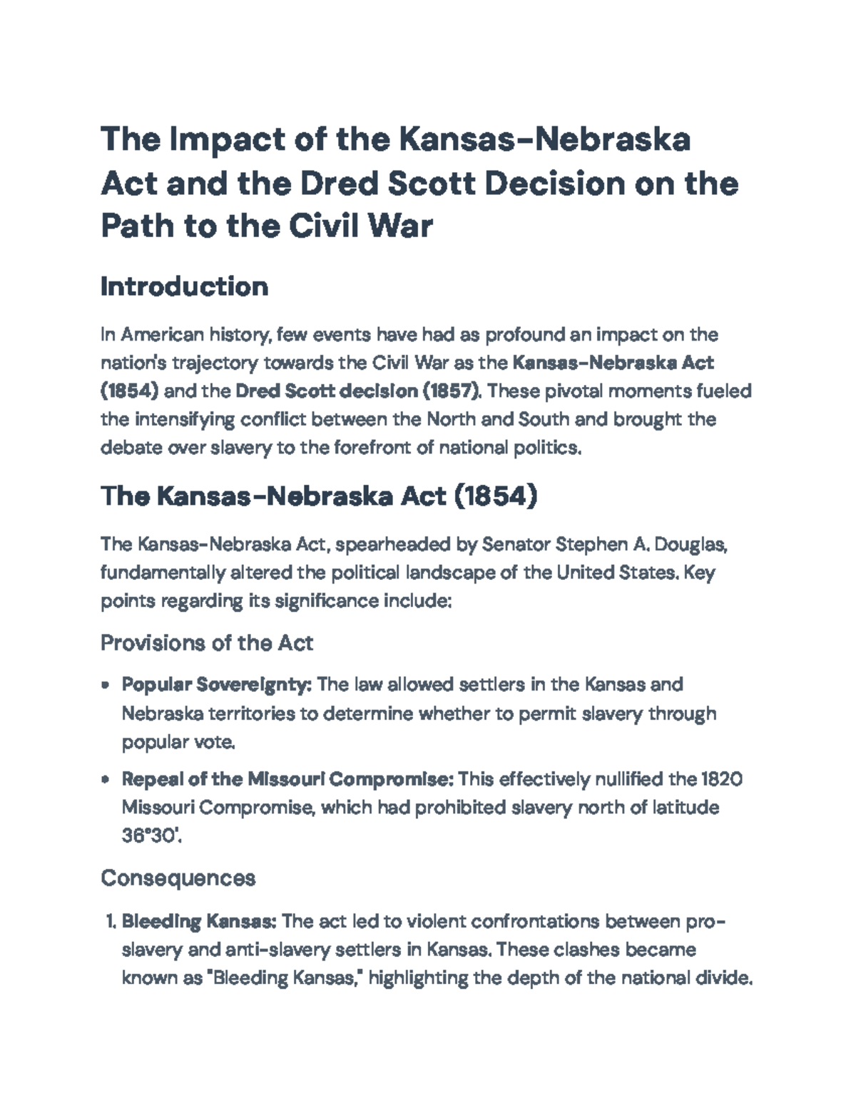 The Impact of the Kansas-Nebraska Act & Dred Scott Decision on the ...