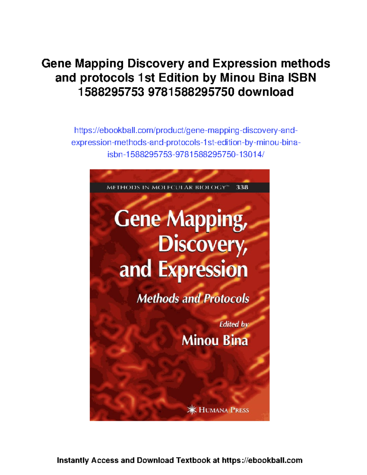 Gene Mapping, Discovery, and Expression: Methods & Protocols (Vol. 338 ...