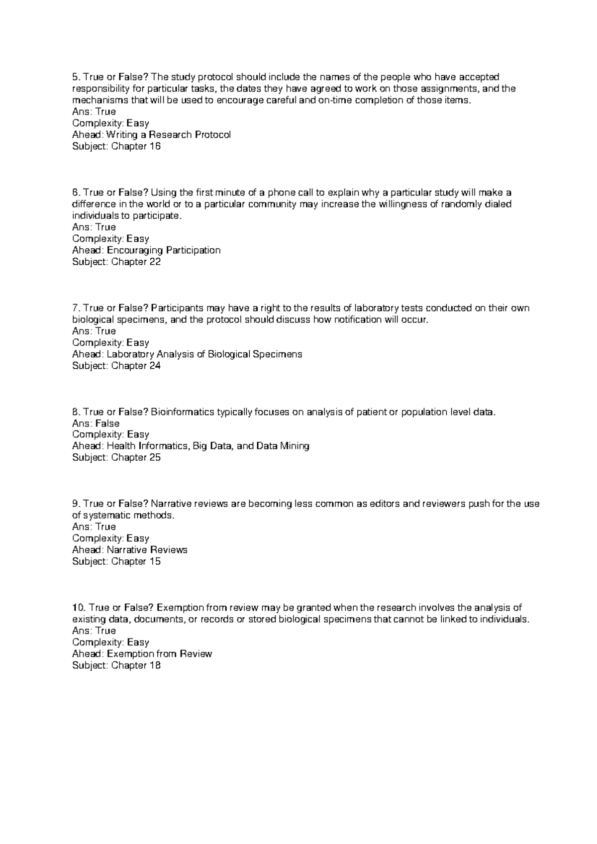 Test Bank: Introduction to Health Research Methods (3rd Ed) - Studocu