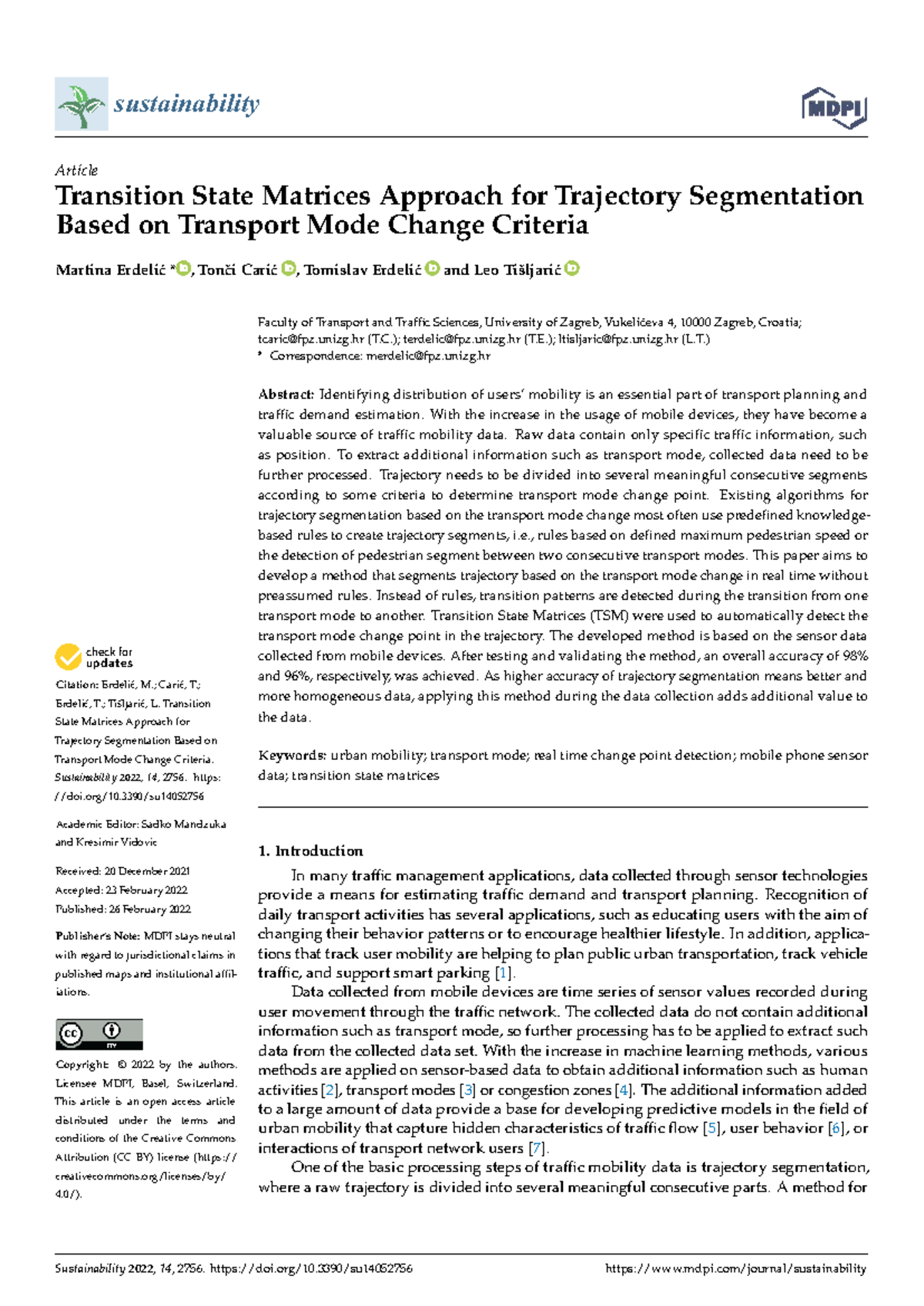 SUST 2022: Transition State Matrices for Real-Time Trajectory ...