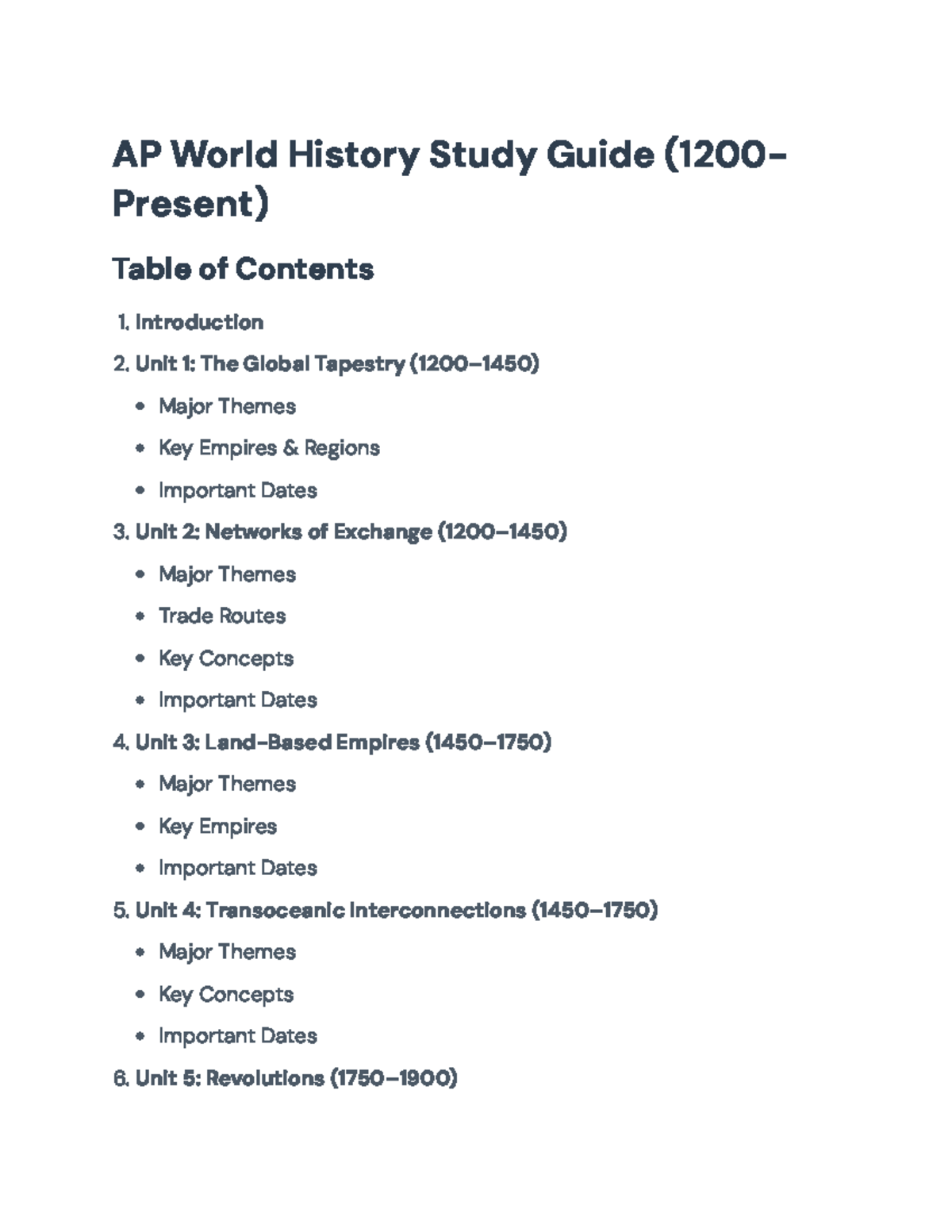 AP World History Study Guide: Key Themes and Events (1200-Present) - AP ...