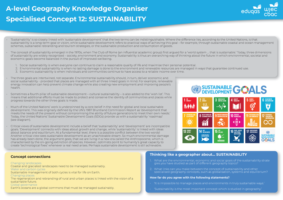 A-Level Geography: Understanding Sustainability & SD Goals - Studocu