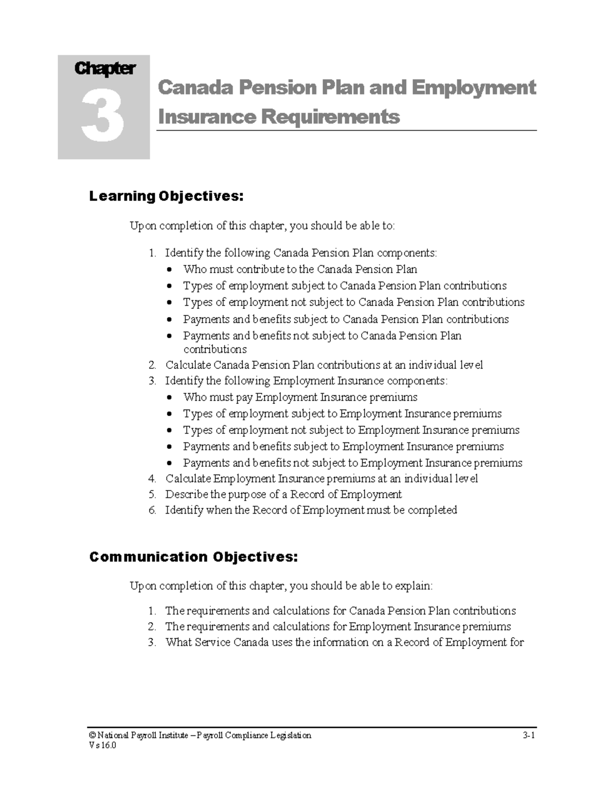 PCL 16.0 Chapter 3: Canada Pension Plan & Employment Insurance Overview ...