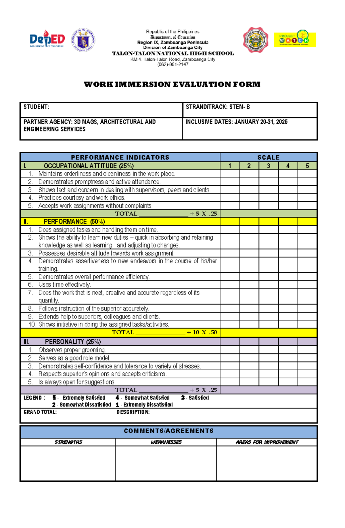 STEM-B Work Immersion Evaluation Form (Jan 20-31, 2025) - Studocu