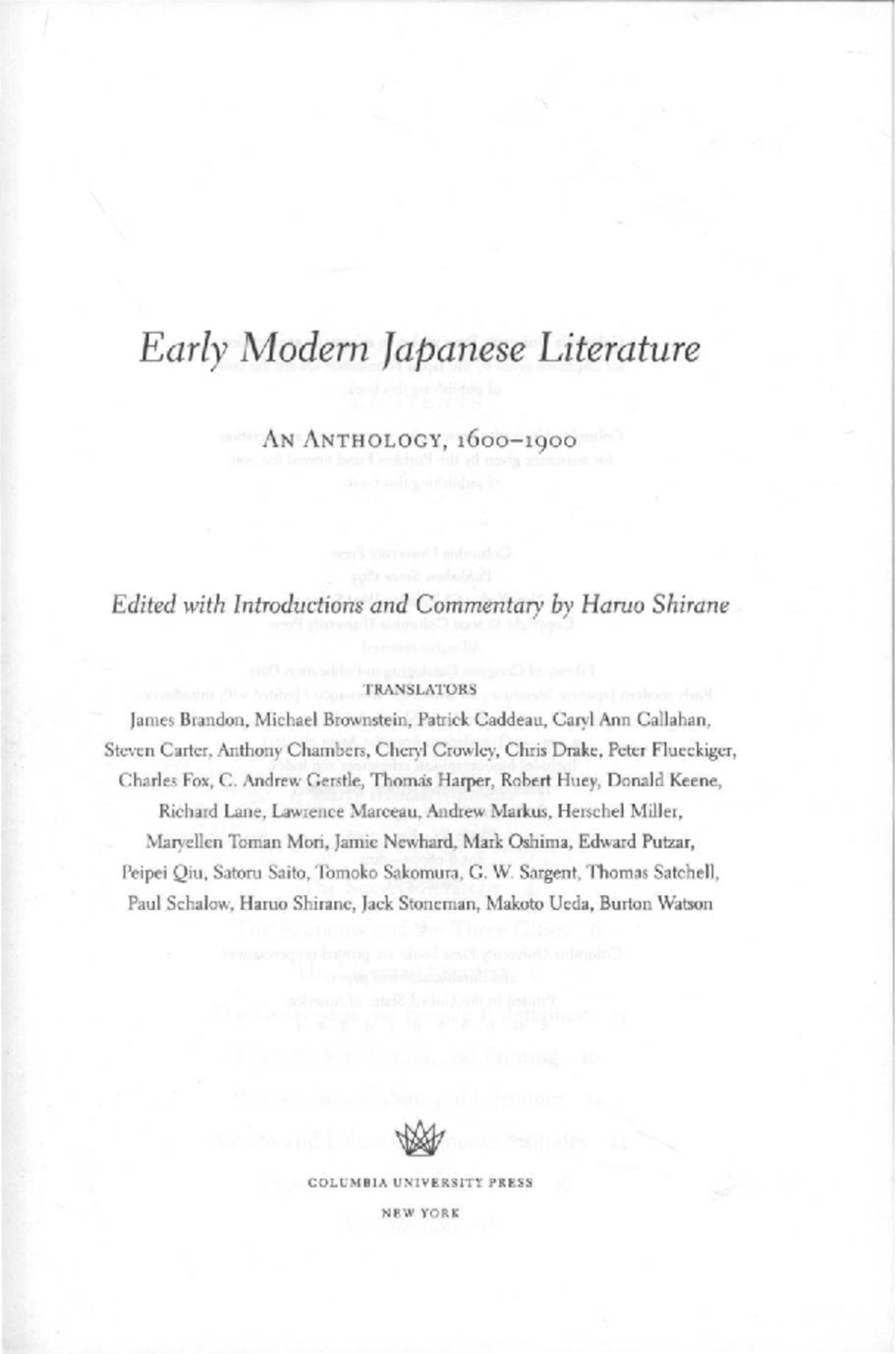 Early Modern Japanese Literature: Anthology on Chikamatsu & Joruri ...