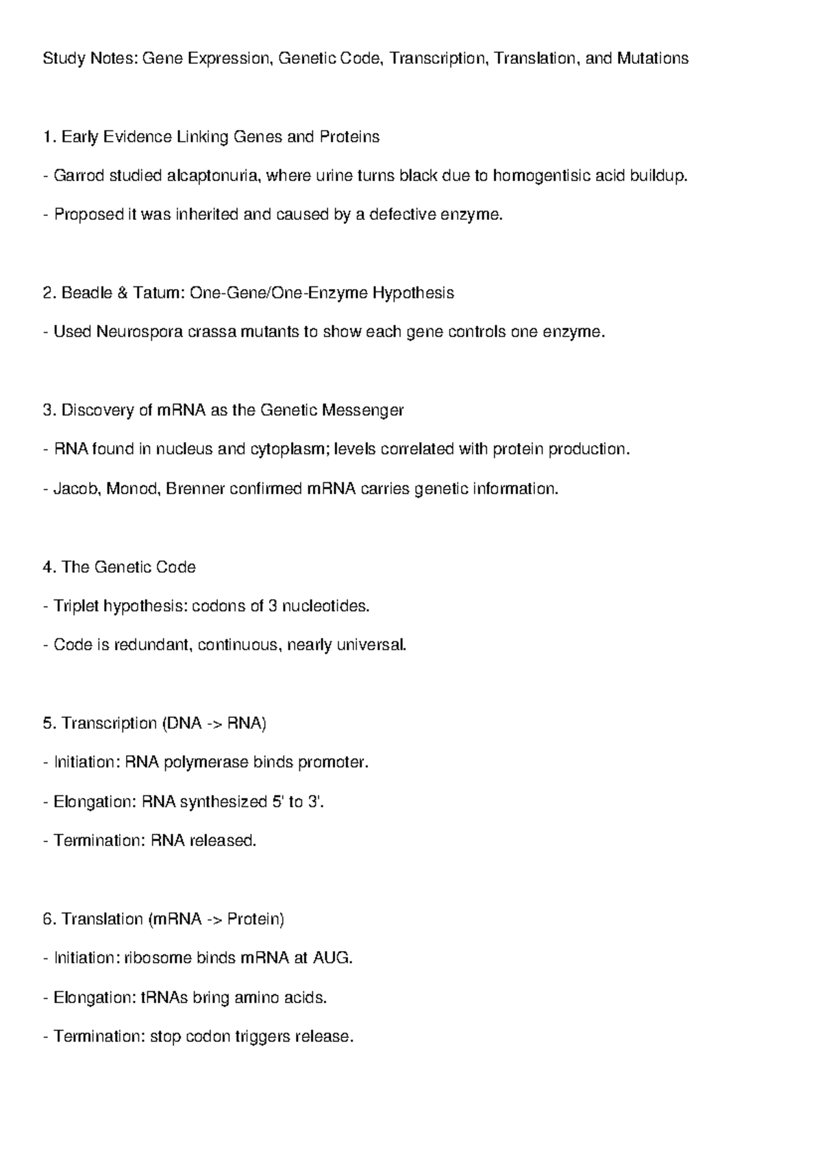 Gene Expression Study Notes: Transcription, Translation & Mutations ...