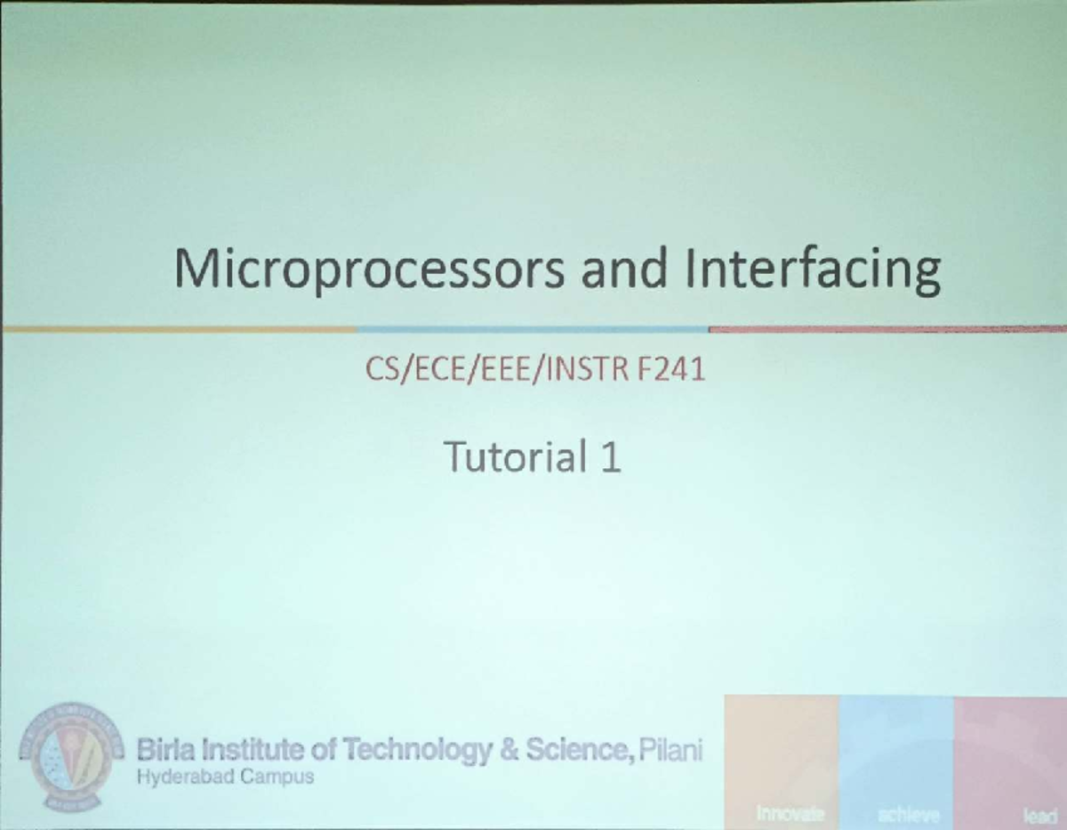 Microprocessors and Interfacing F241 Tutorial 1: Signed Operations and ...