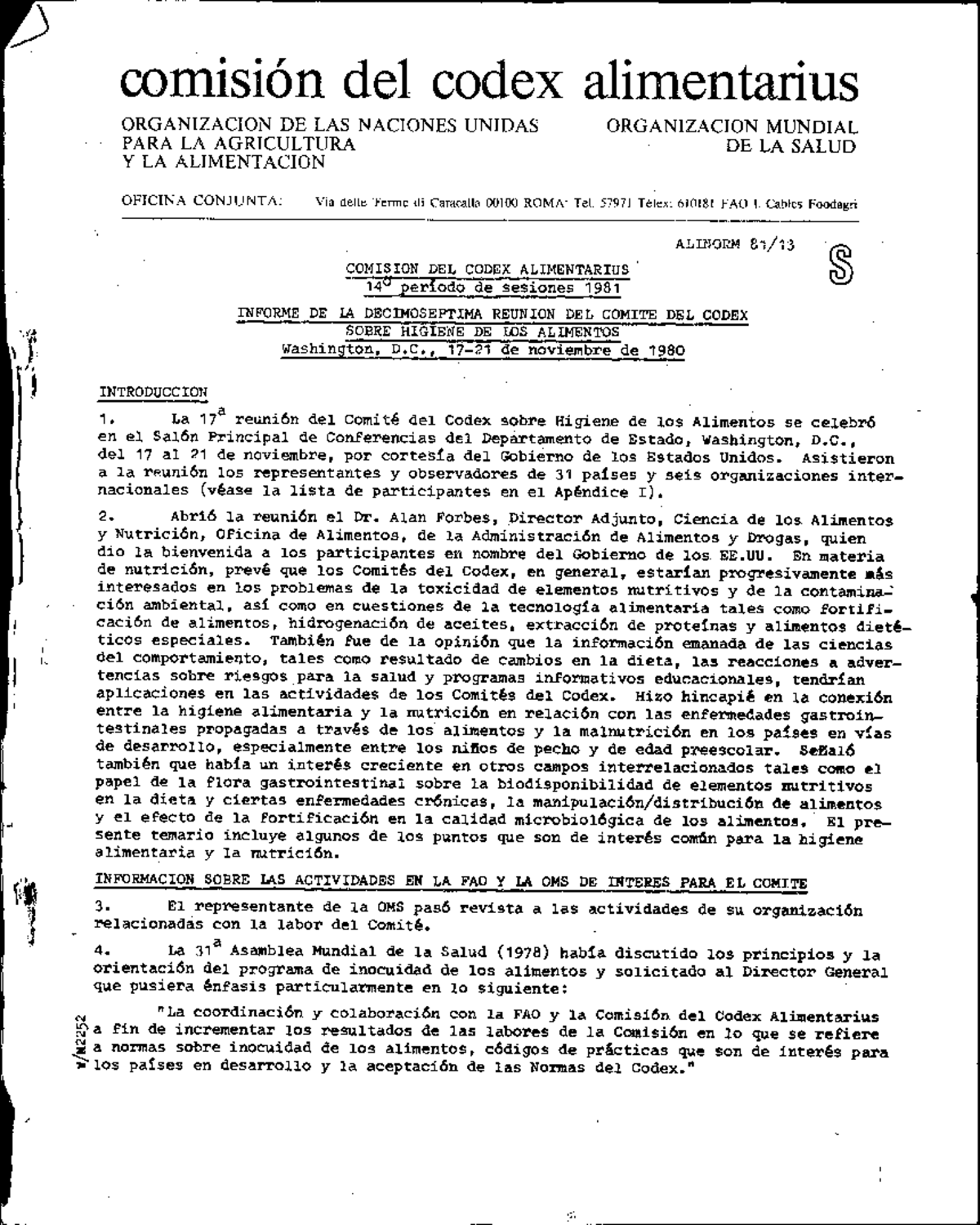 Informe De La 17ª Reunión Del Comité Del Codex Sobre Higiene De Los