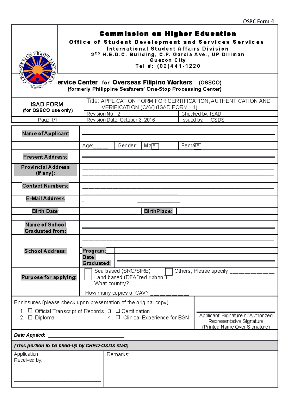 Certification Authentication and Verification CAV Application Form ...
