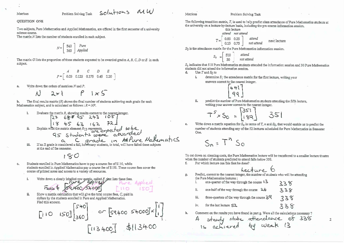 Matrices 2024 SAC 2 Practice Solutions and Calculations - Studocu