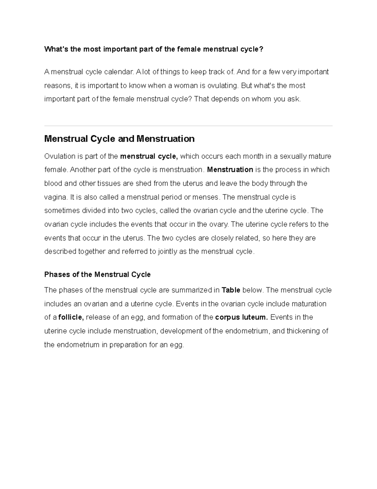 Understanding the Female Menstrual Cycle: Key Phases and Hormones - Studocu
