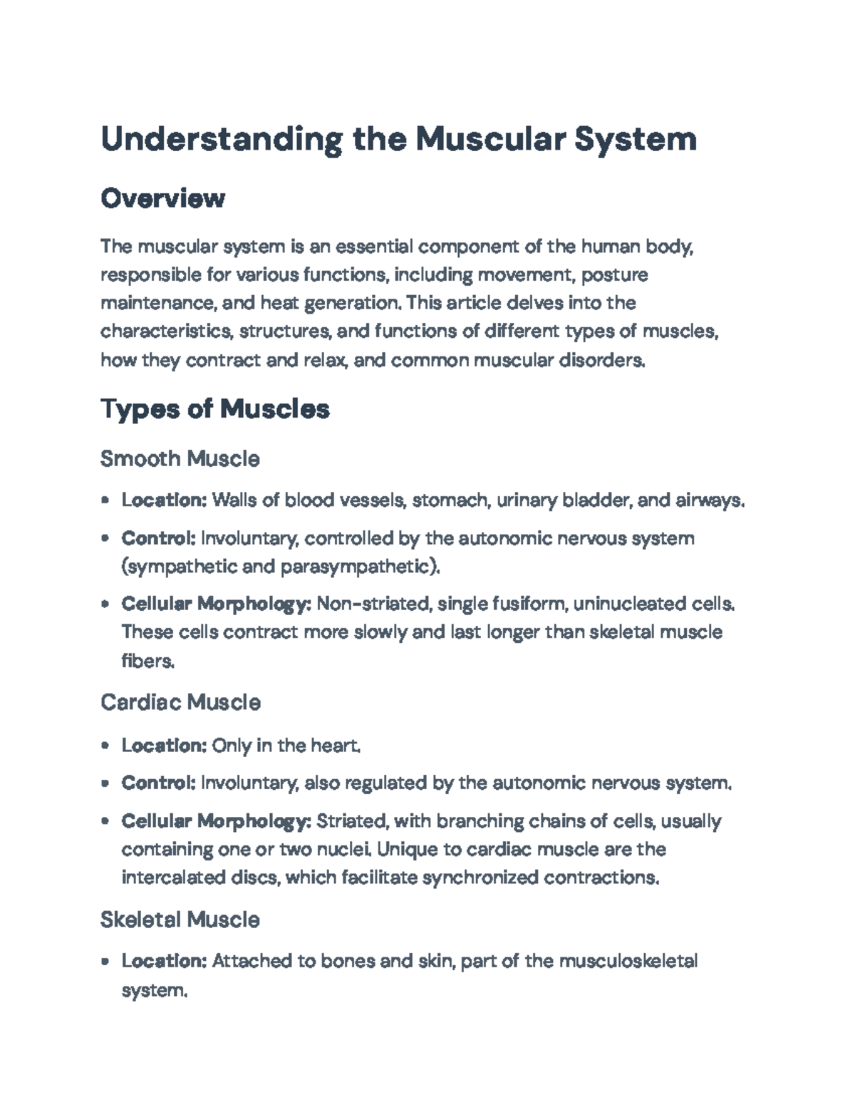 Muscular System Overview: Types, Functions, and Common Disorders - Studocu