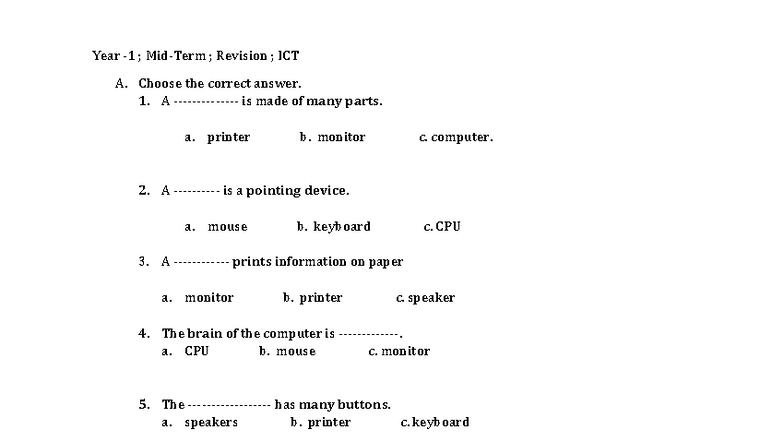 8.2 ICT - Computer Parts and Keyboard Functions Revision - Studocu