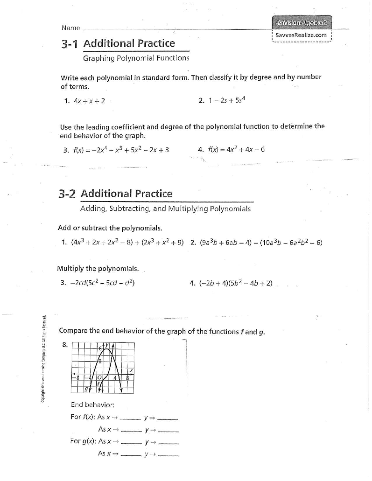 Alg2Honors Midterm Review: Graphing & Operations on Polynomials - Studocu