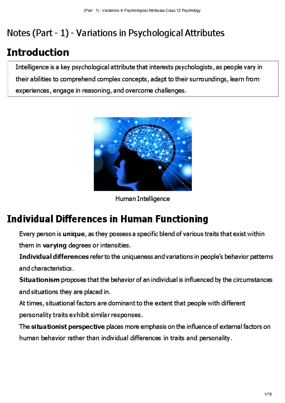 (Part 1) Class 12 Psychology Notes: Variations in Psychological ...