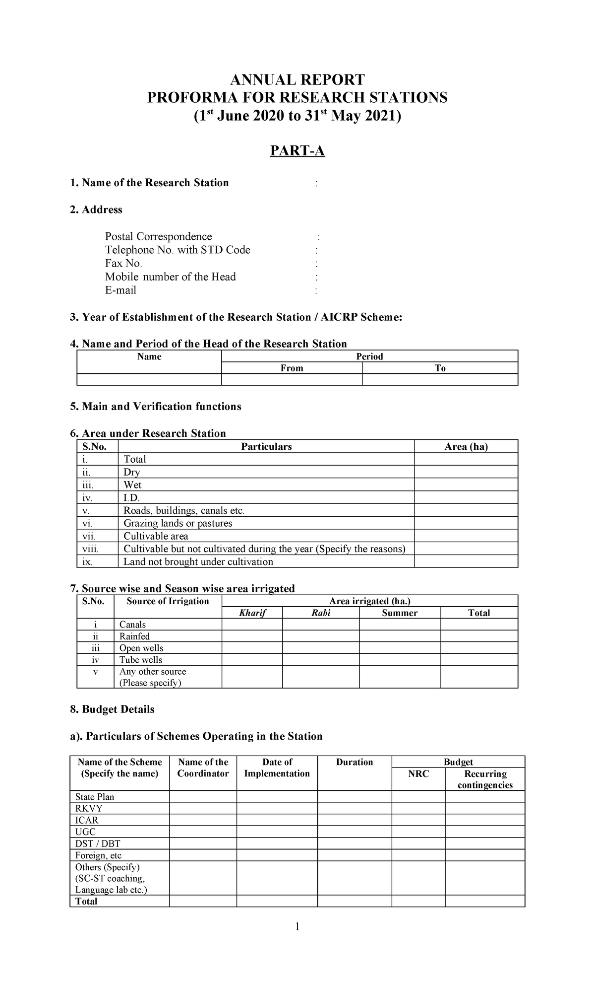 Annual Report Proforma 2020-21 for Research Stations - Studocu