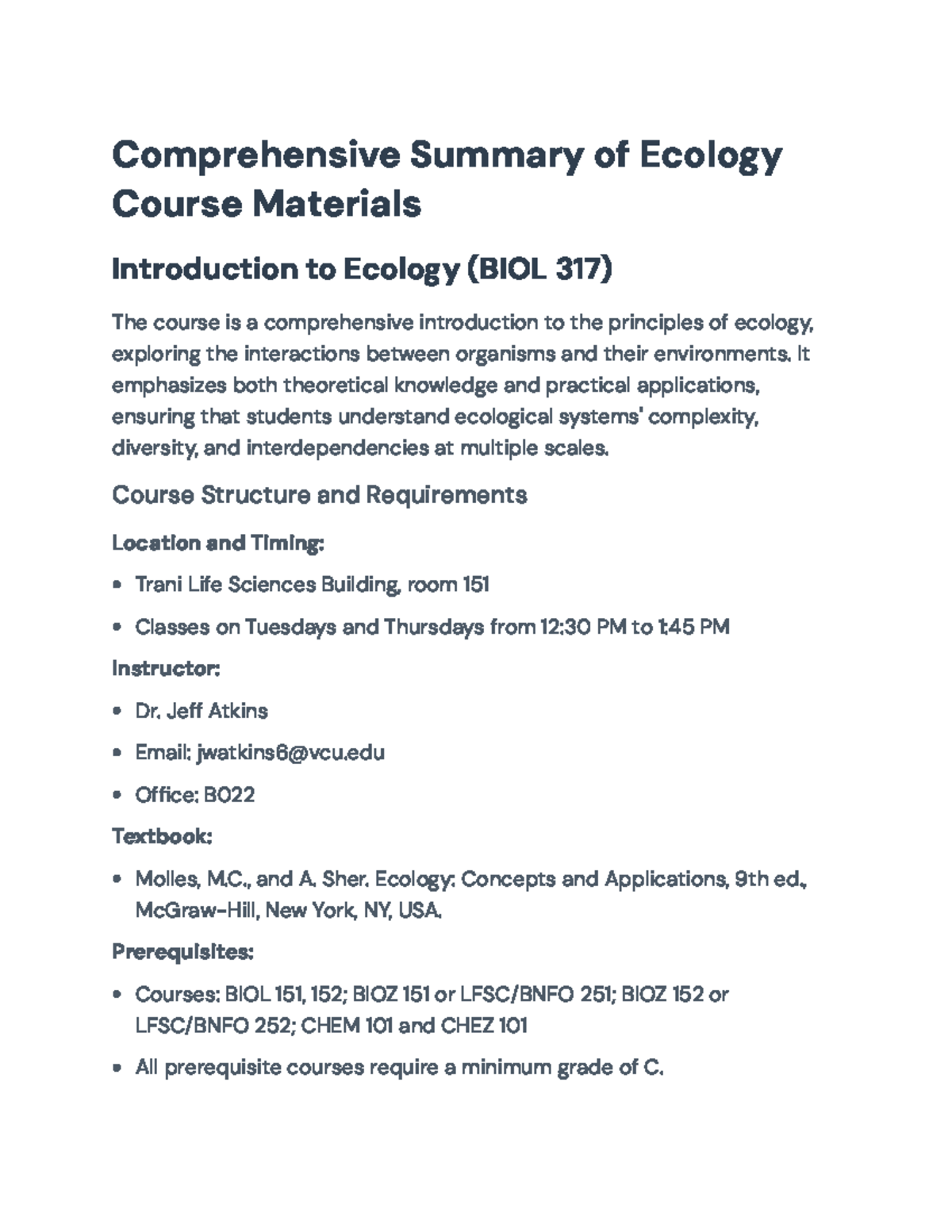 Comprehensive Overview of Ecology Principles (BIOL 317 Course Materials ...
